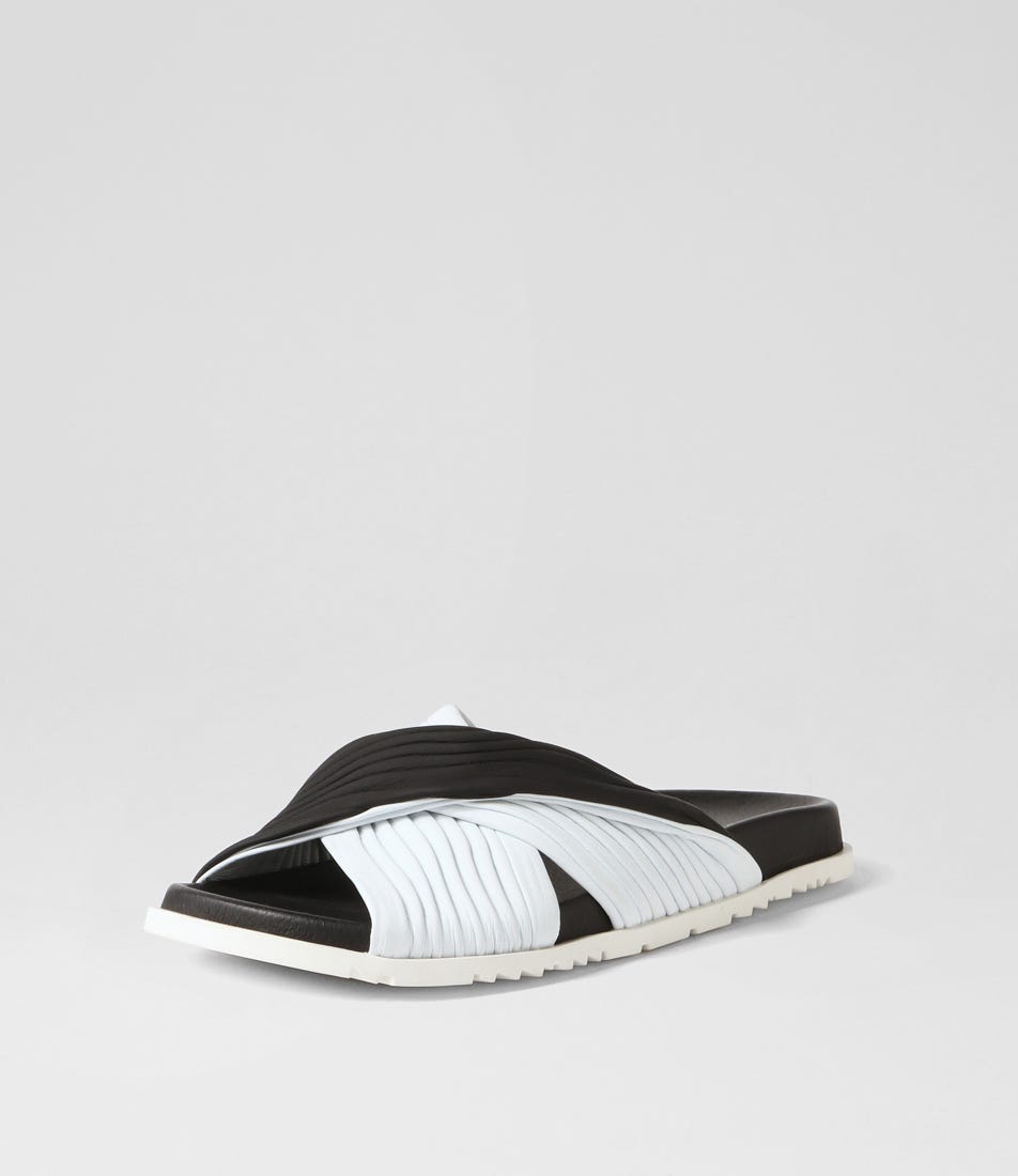 Toyce Black White Leather Slides